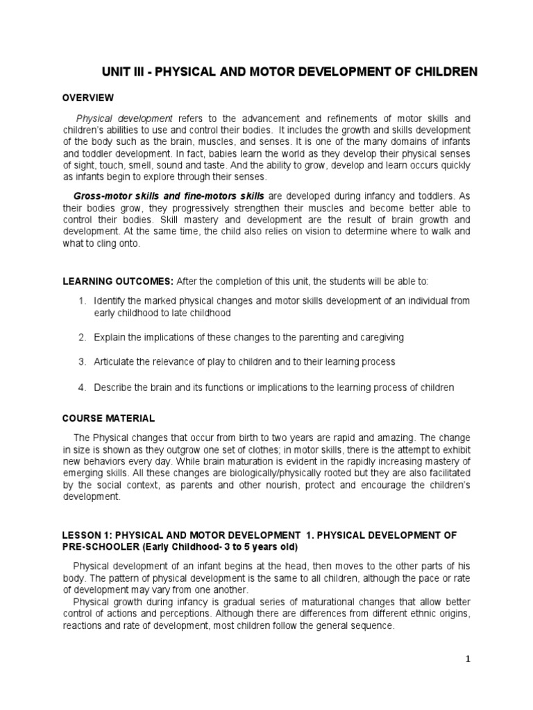 Unit 3 - Physical Dimension | PDF | Child Development | Lateralization ...