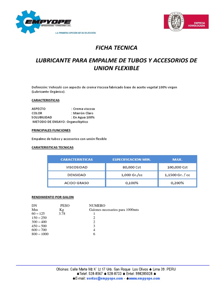 FICHA TECNICA LUBRICANTE - v2 | PDF