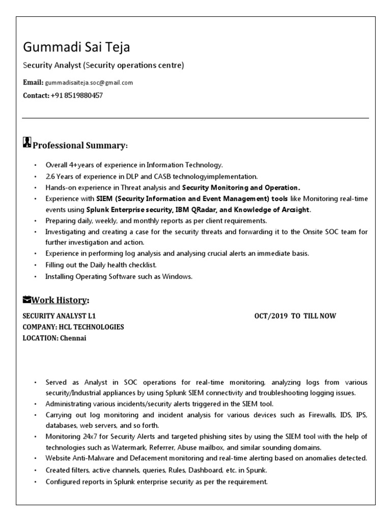 G Sai Teja - CV | Download Free PDF | Security | Computer Security