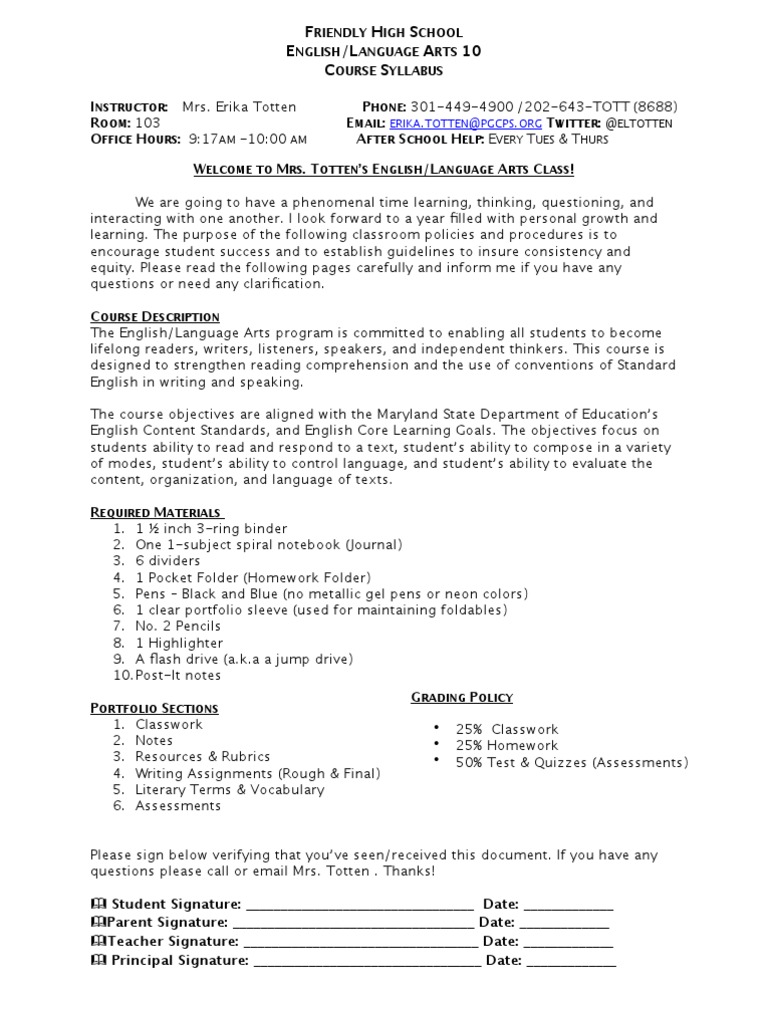 English 10 Syllabus | PDF | Syllabus | English Language