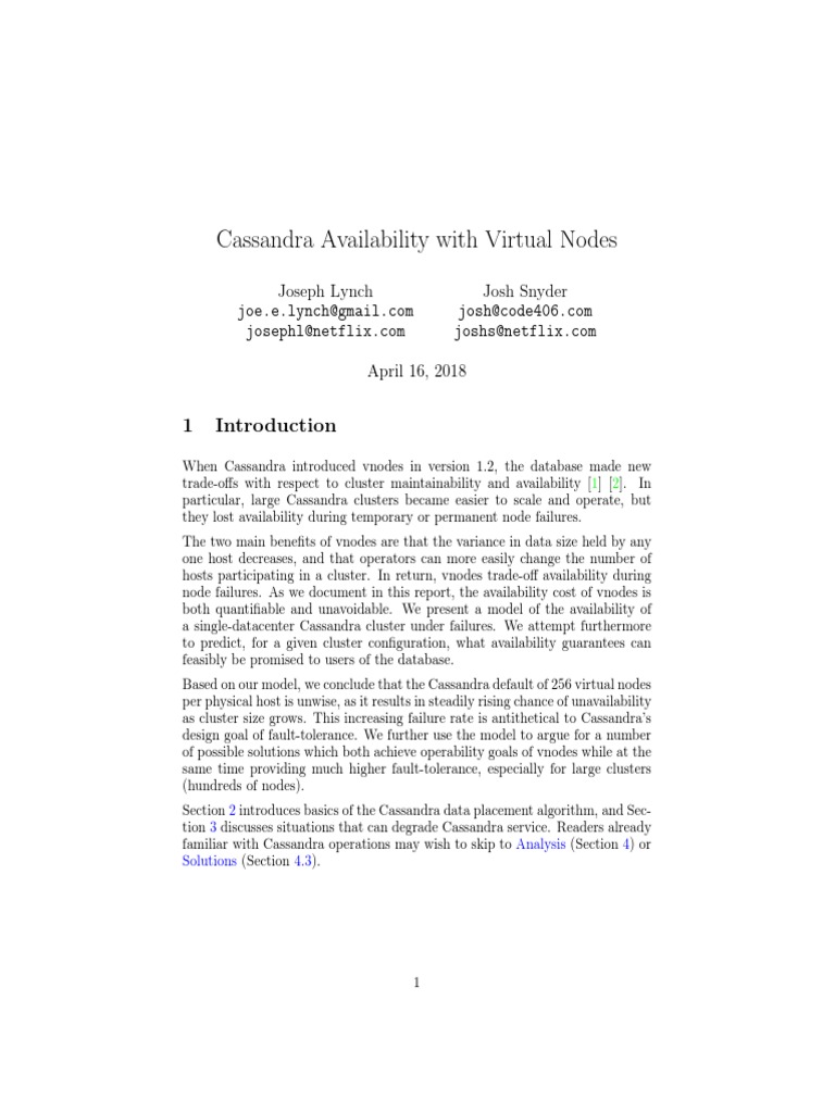 Cassandra Availability Virtual Pdf Replication Computing Computer Cluster