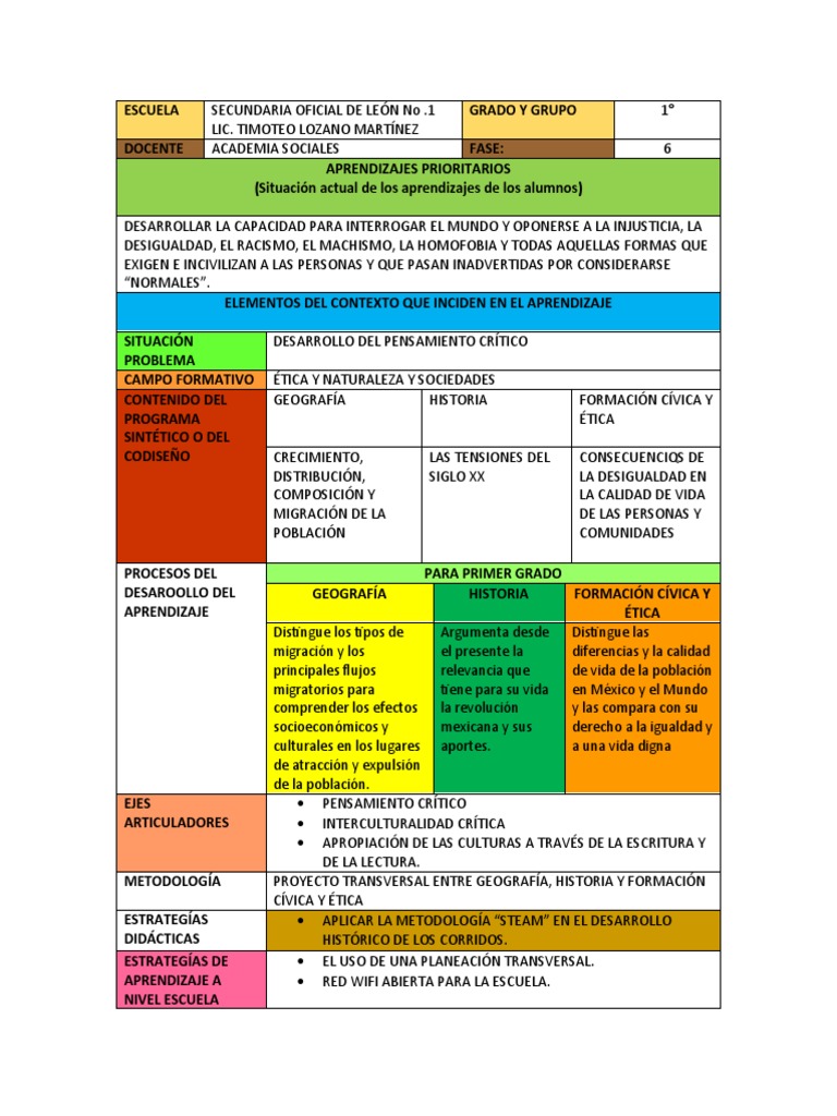 Ejemplo de Programa Analítico Esol A Color | PDF | Geografía | México