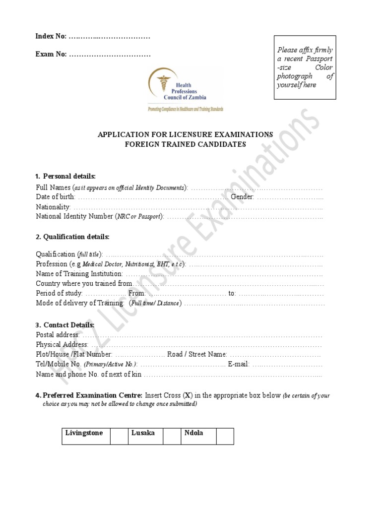 Licensure Exam Form for Foreigners | PDF | Licensure