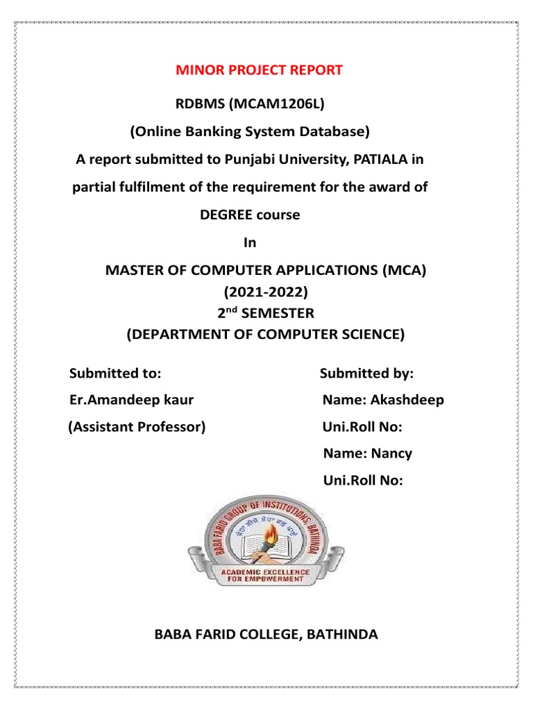 Project Report Online Banking System | PDF | Relational Database ...