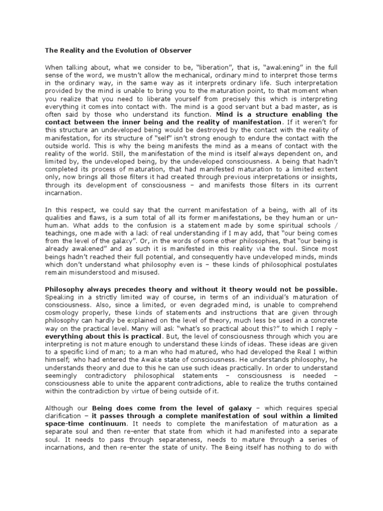 The Reality and The Evolution of Observer | PDF | Mind | Consciousness