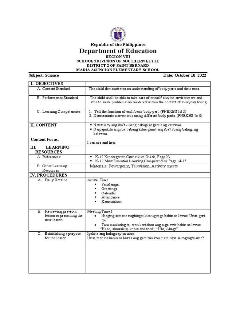 Cot Lesson Plan Week 7 Q1 | PDF | Education Theory | Cognitive Science