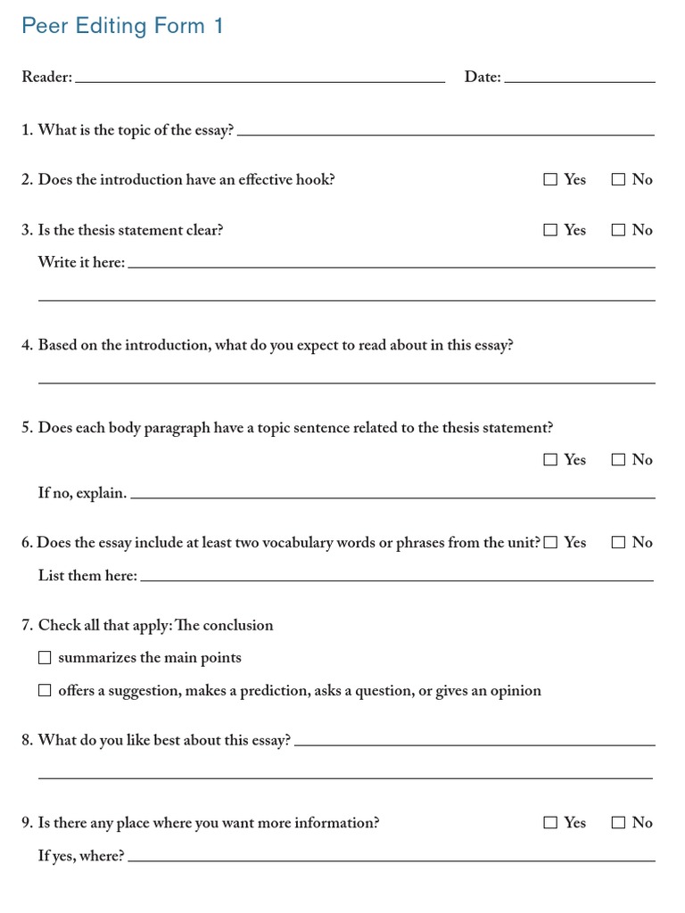 Peer Editing Checklist for Essays | PDF