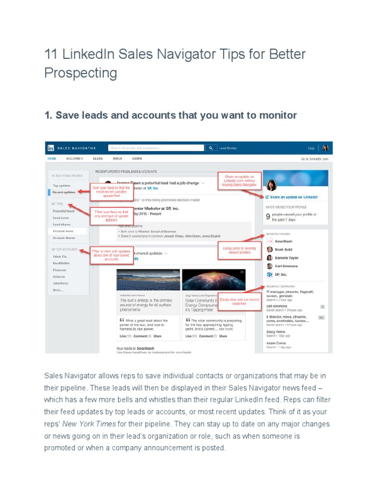 LinkedIn Sales Navigator Tips for Prospects | PDF | Linked In | Mass Media
