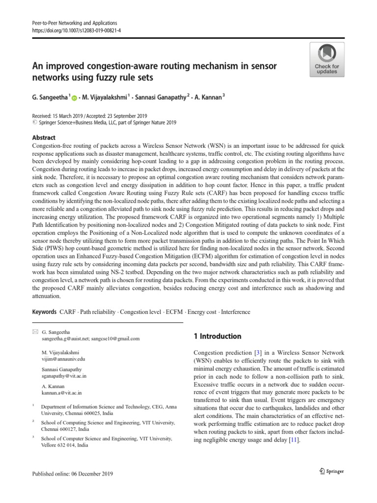An Improved Congestion-Aware Routing Mechanism in Sensor | PDF | Routing | Network Congestion