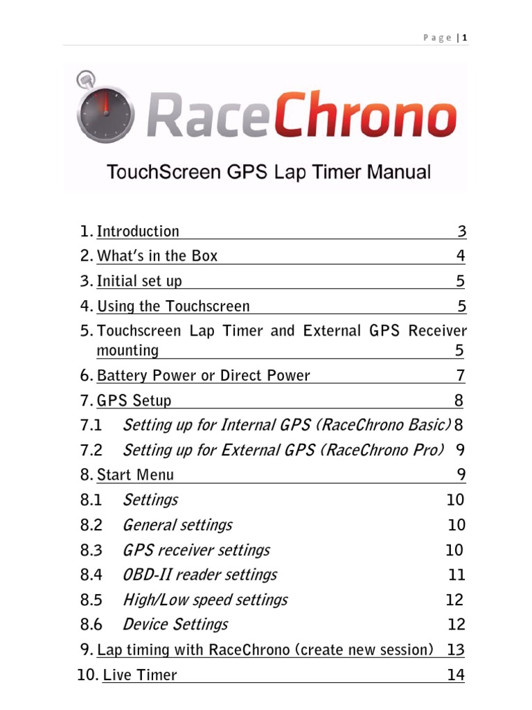 RaceChrono Touchscreen GPS Lap Timer Guide | PDF | Computer File ...