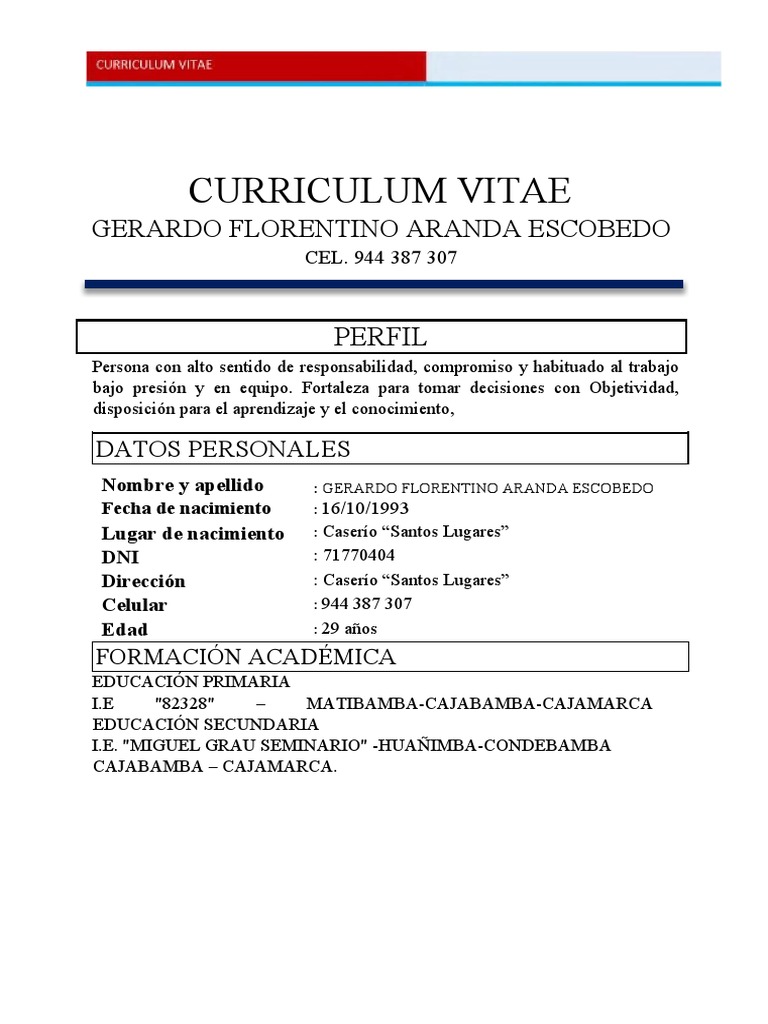 Curriculum Vitae Gerardo Aranda Escobedo. | PDF