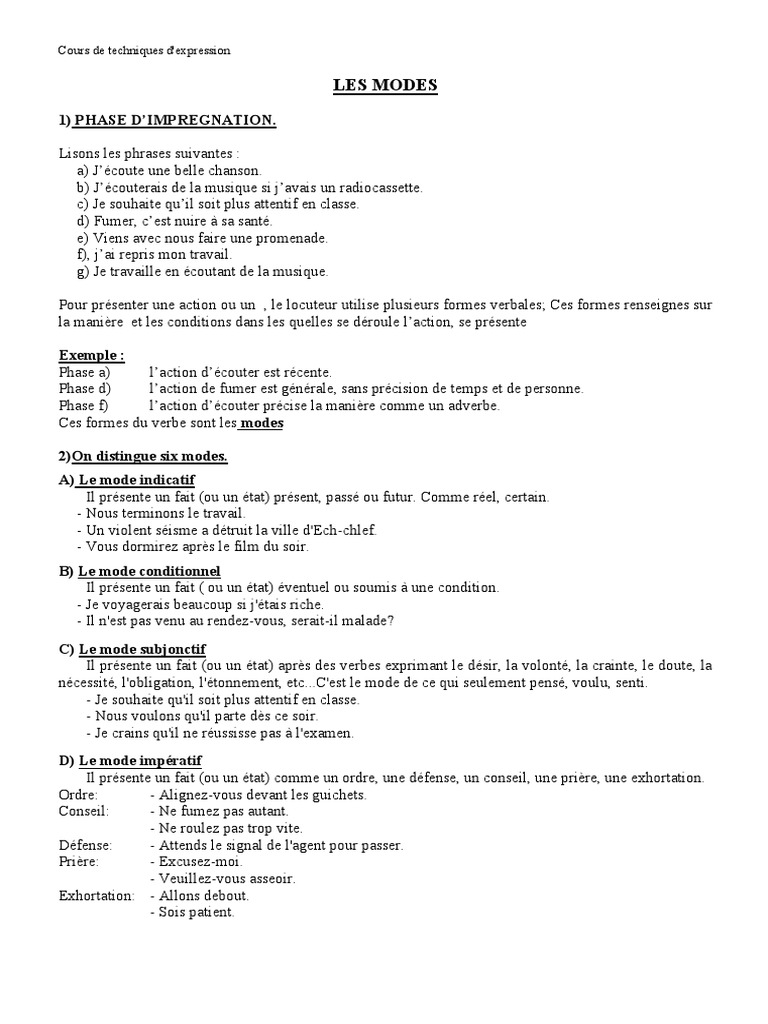 Les Modes Verbaux en Français | PDF | Verbe | Grammaire