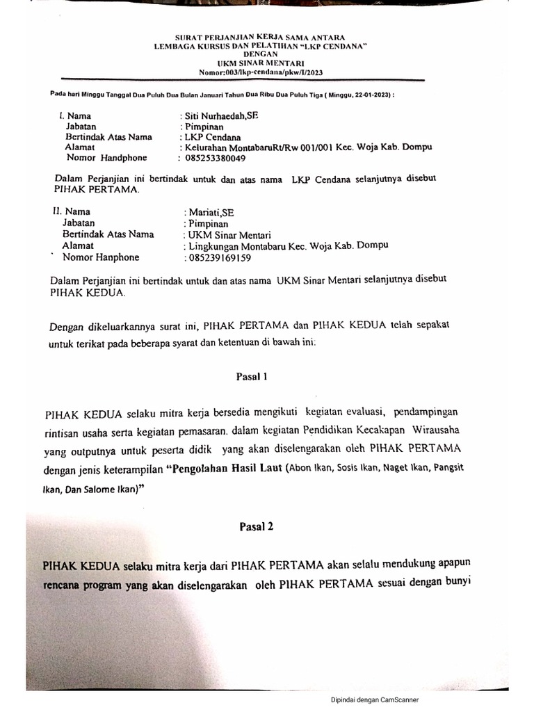 Mou Dengan Ikm Mart LKP Cendana | PDF