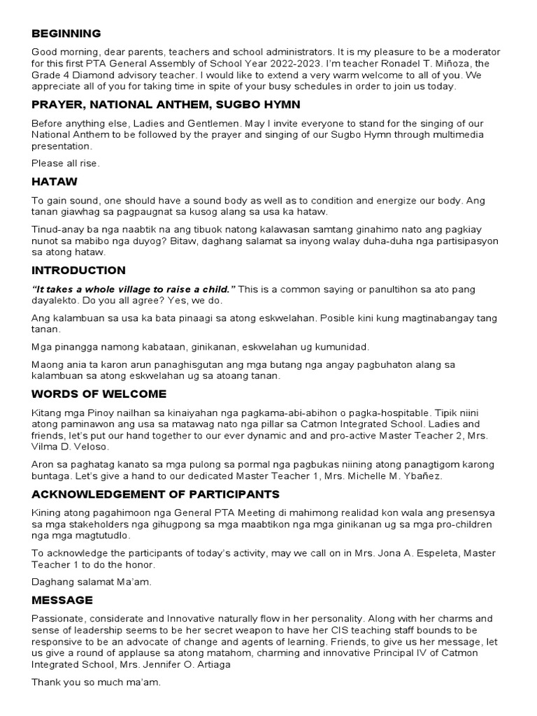 PTA Meeting Script | PDF