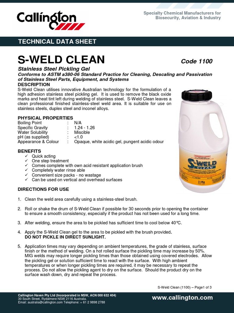 S-Weld Clean Gel TDS | PDF | Stainless Steel | Materials