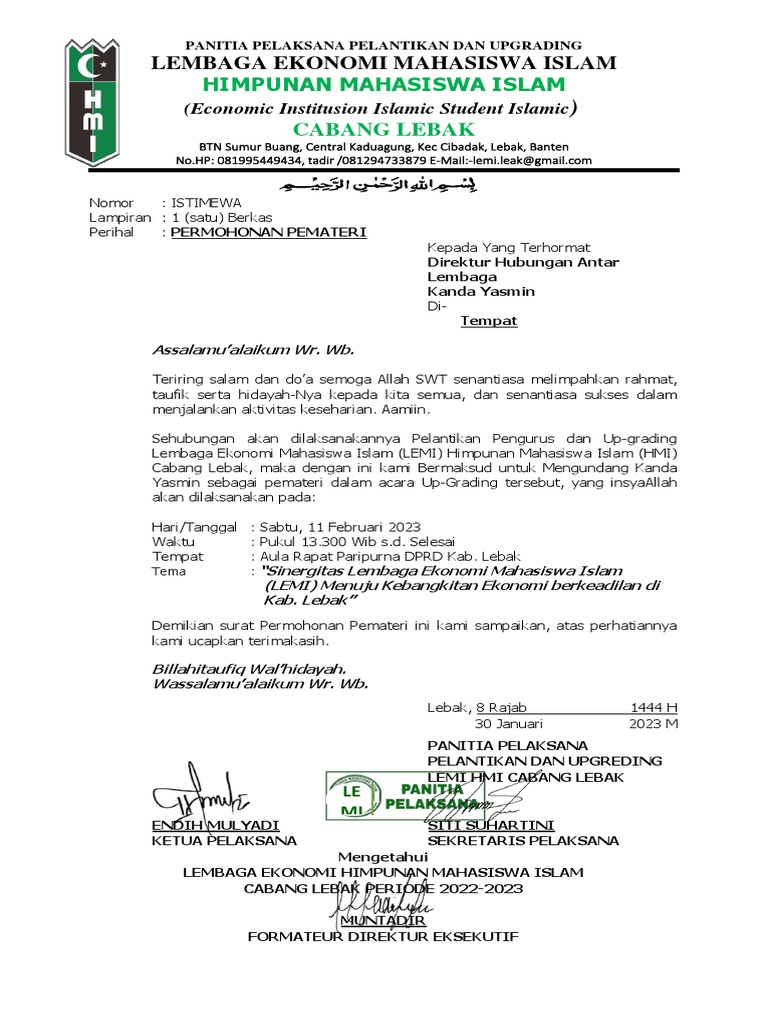 Surat Permohonan Pemateri | PDF