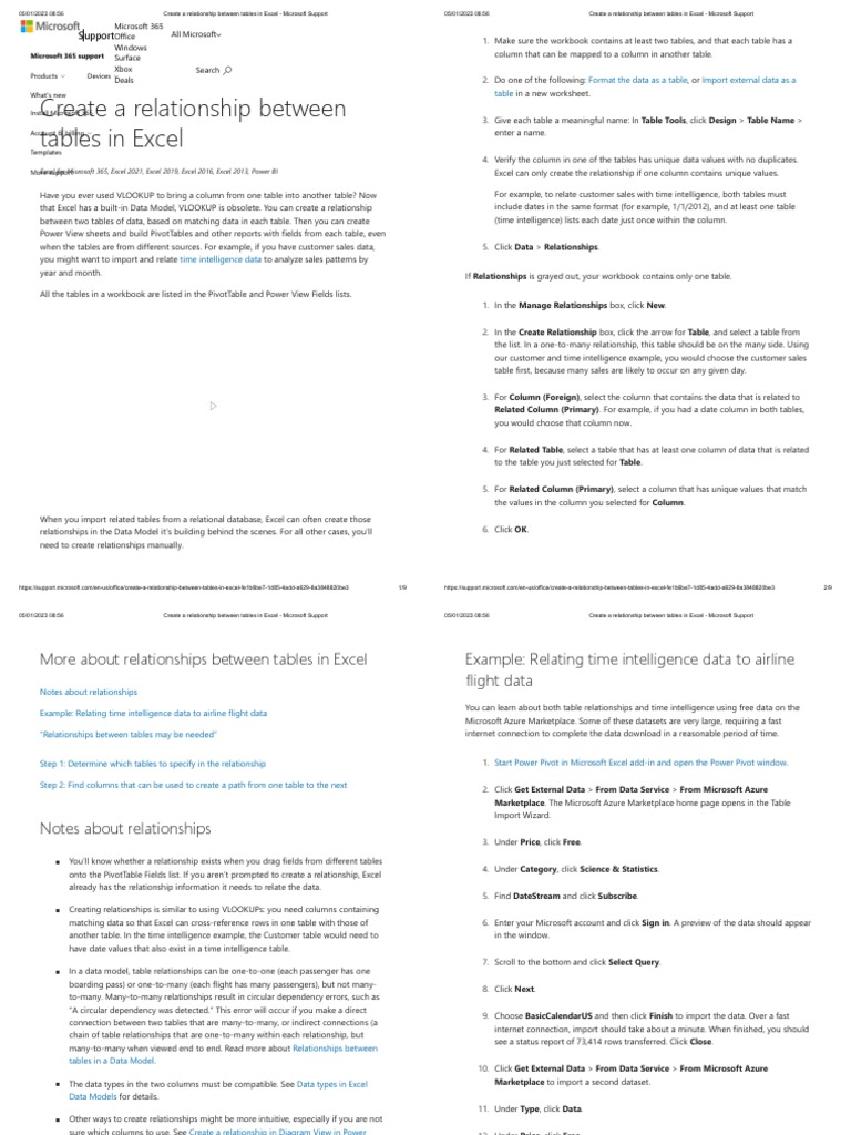 Create A Relationship Between Tables In Excel Microsoft Support3
