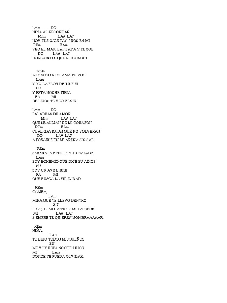 Letras y acordes de "Niña Camba" | PDF | Poesía