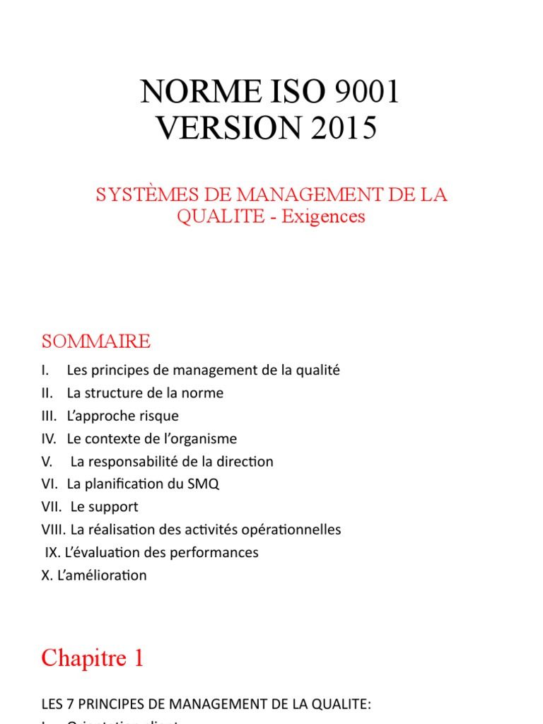 Isa-Norme Iso 9001 Version 2015 | PDF | Système de management de la qualité | Management de la ...