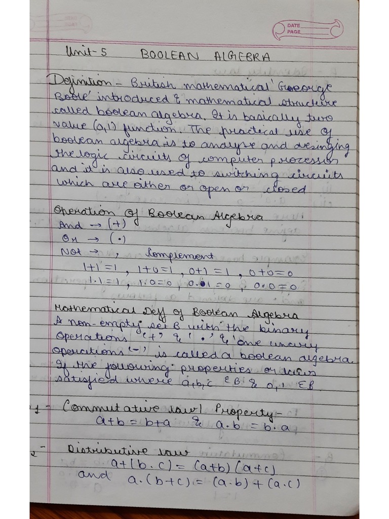 Boolean Algebra Notes Pdf 