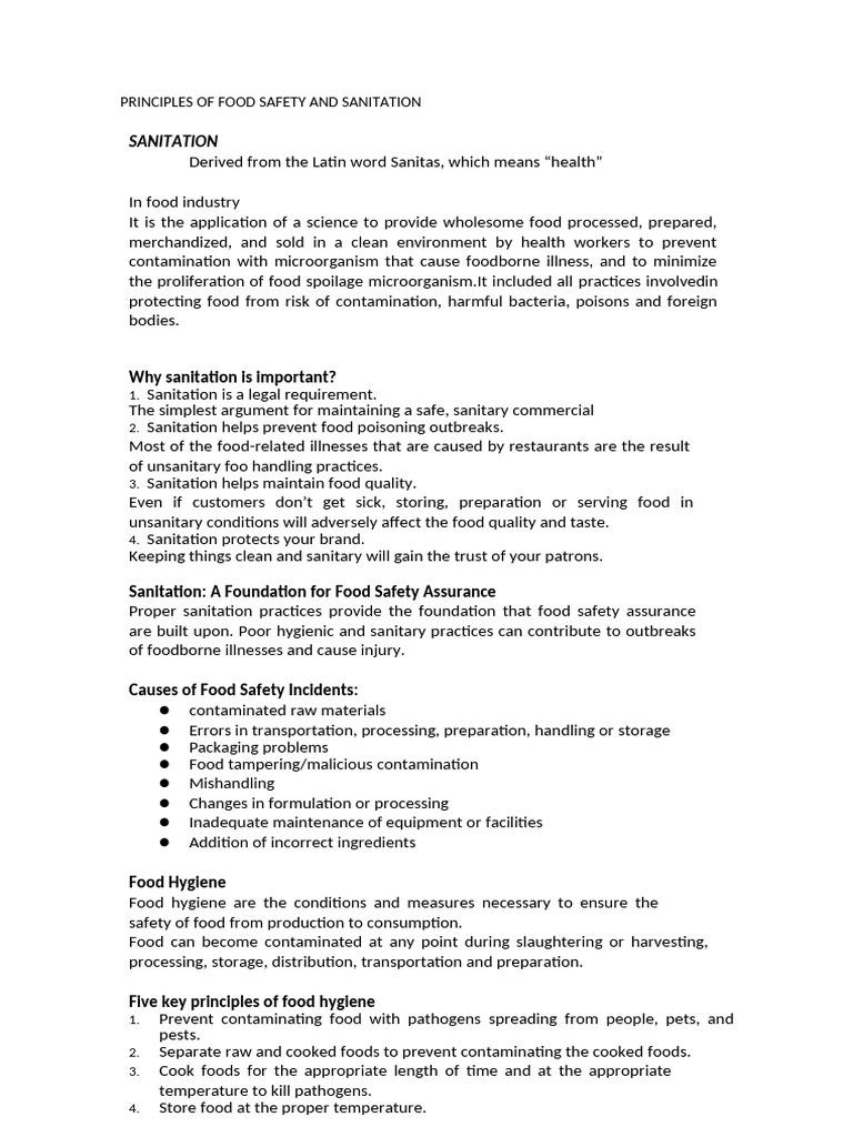 Food Safety and Sanitation Principles | PDF | Food Safety | Foodborne ...