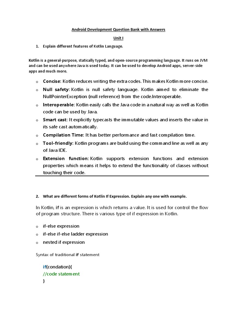 Android Development Question Bank | PDF | Class (Computer Programming) | Android (Operating System)