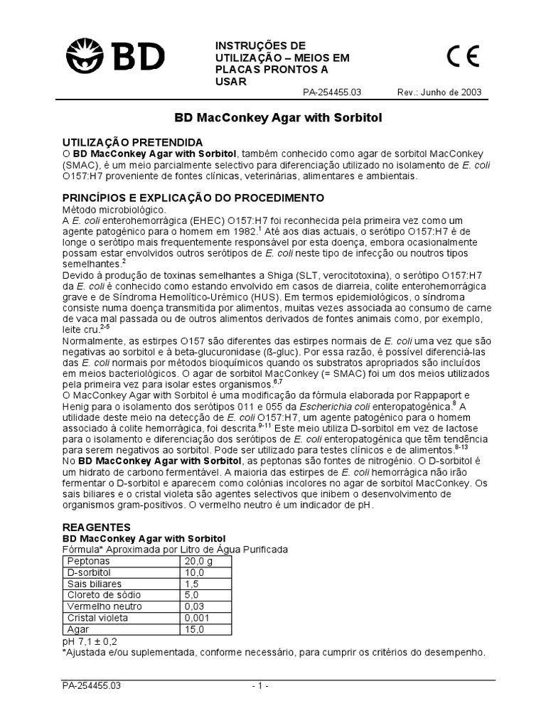 Macconkey Com Sorbitol - Smac | PDF | Ágar | Escherichia Coli