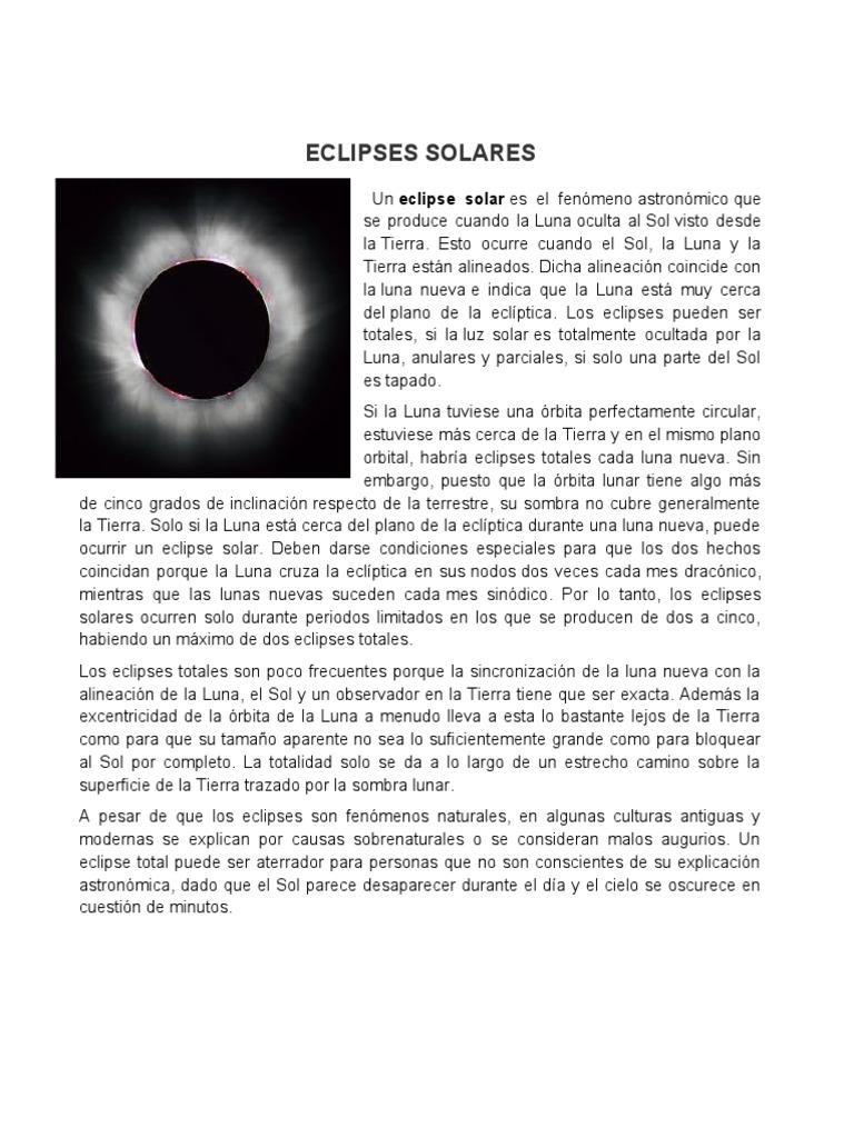 Eclipses Solares: Tipos y Características | PDF | Eclipse solar | Luna