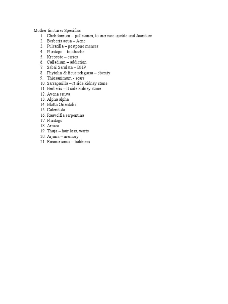 Mother Tinctures Specifics | PDF