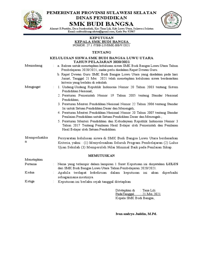 Pengumuman Kelulusan SMK 2021 | PDF