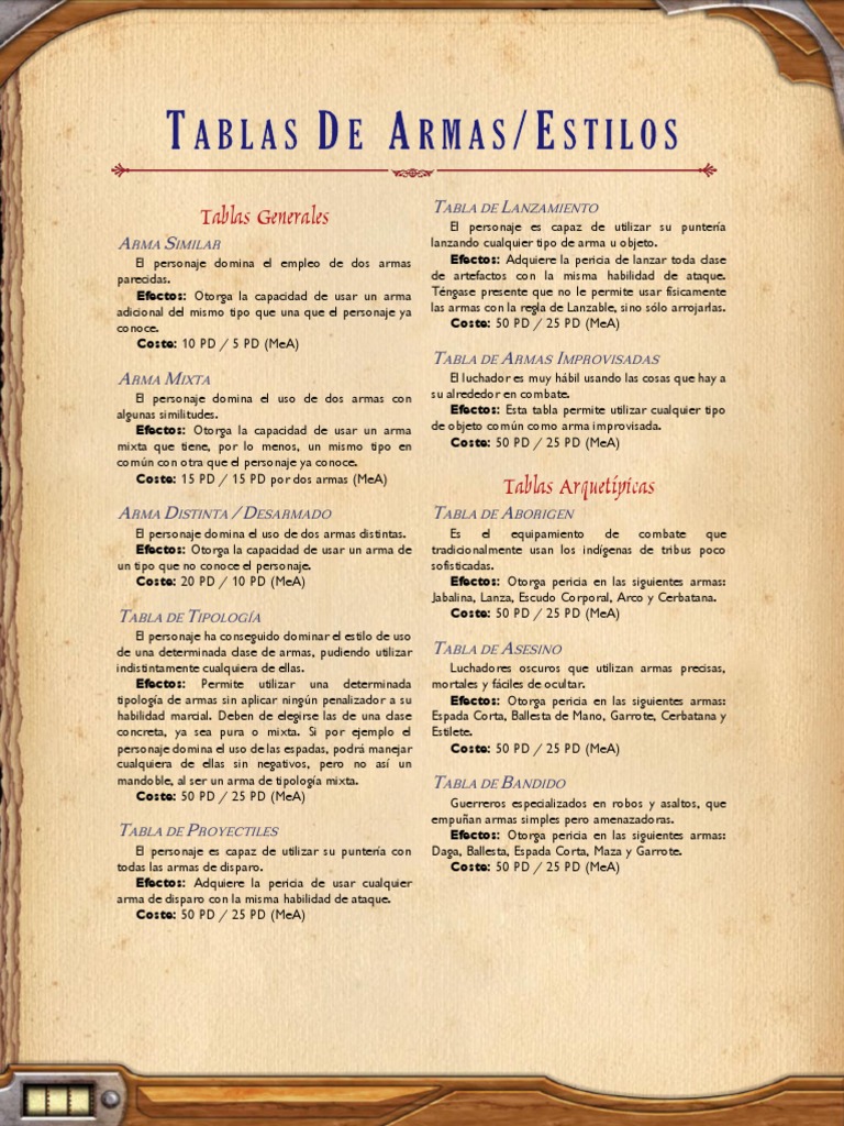 Tablas de Armas-Estilos | PDF | Espada | Proteger