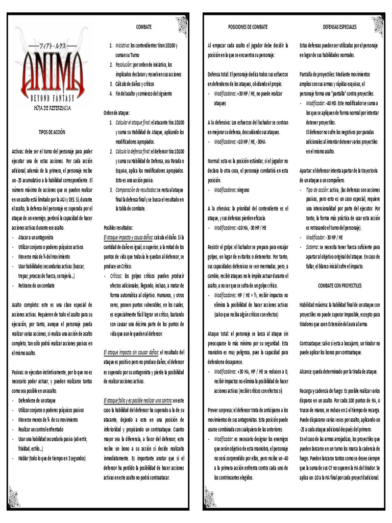Sistema de Combate Anima BF RPG | PDF | Proyectiles