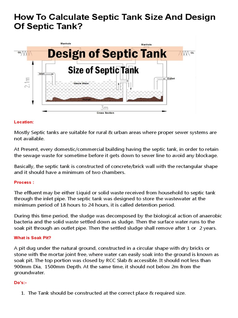 How To Calculate Septic Tank Size and Design of Septic Tank | PDF ...