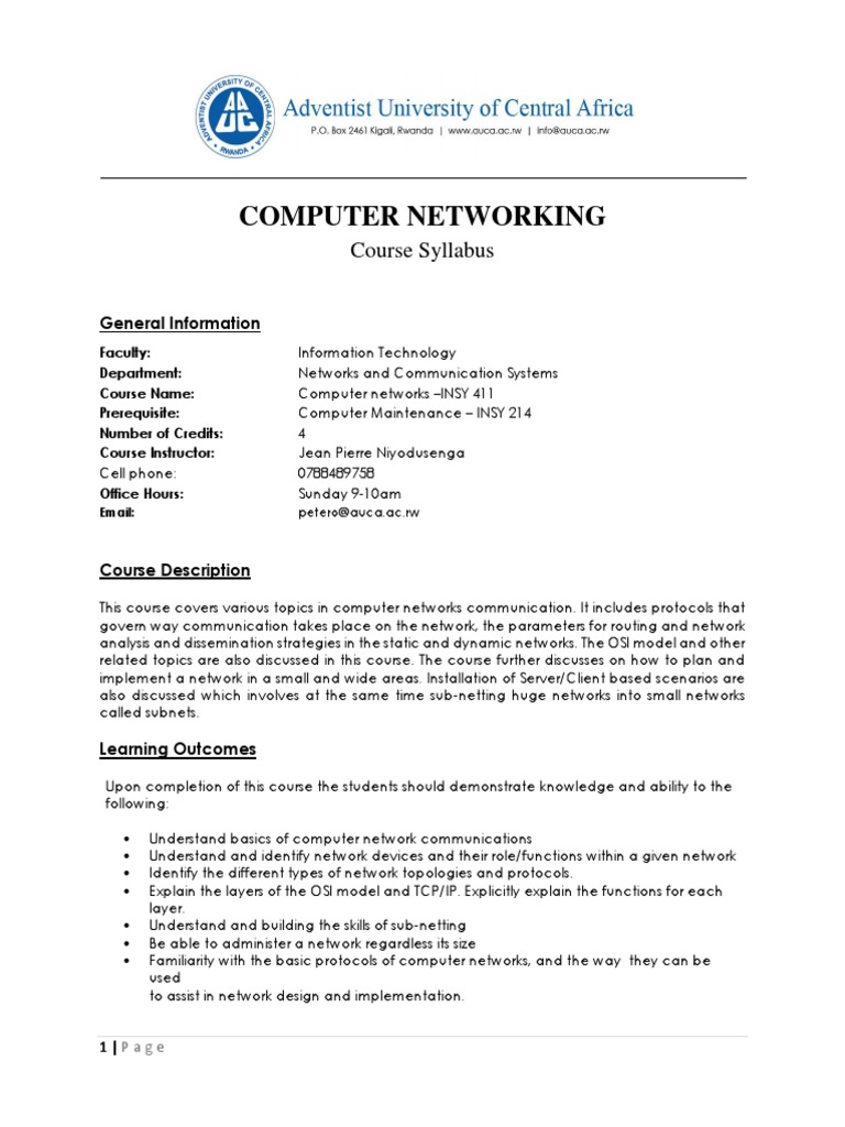 Computer Networking Course Syllabus Gene | PDF | Computer Network ... Computer Networking Course Syllabus Gene | PDF | Computer Network ...