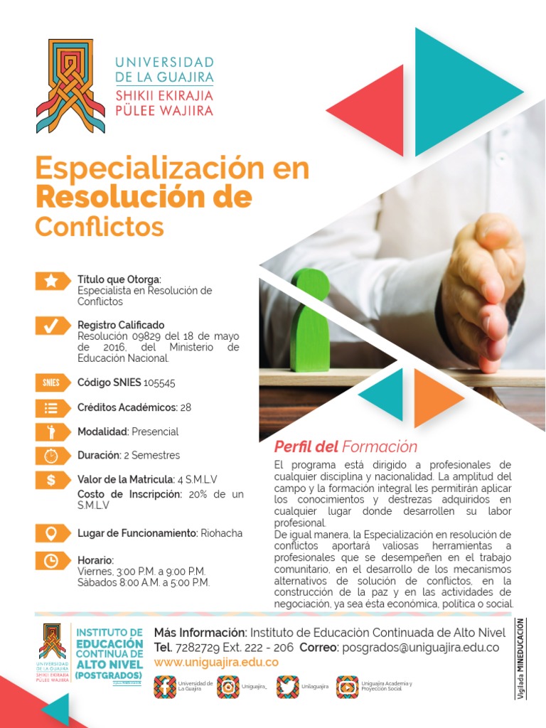 Folleto Especializacion en Resolucion de Conflictos | PDF | Mediación | La resolución de conflictos