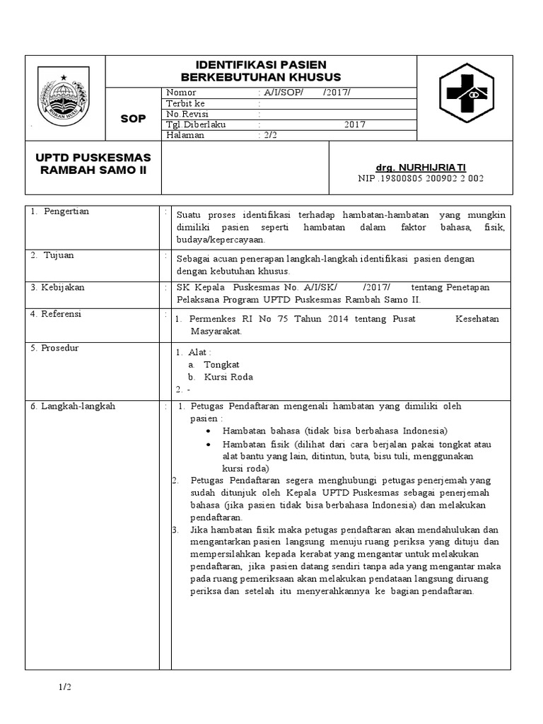 Sop Pasien Berkebutuhan Khusus - Compress | PDF