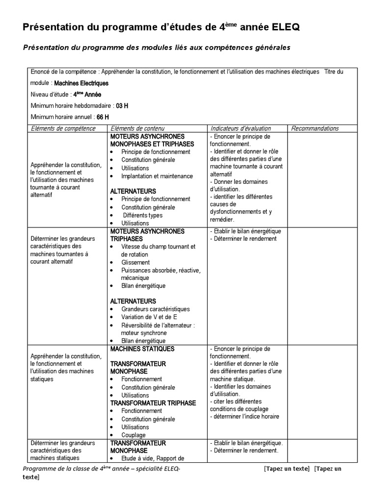 Programme Électricité 4ème Année ELEQ | PDF | Énergie hydroélectrique ...