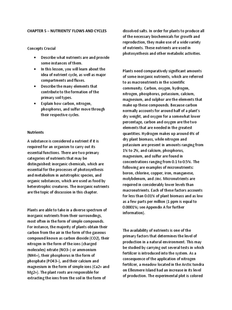 Chapter 5 - Nutrients' Flows and Cycles (Part 1) | PDF | Soil | Nutrients