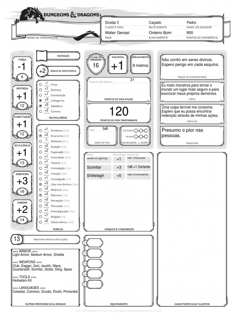 Ficha Druida D&D | PDF