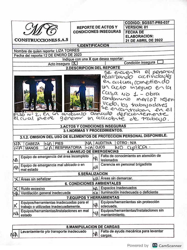 Reporte de Acto y Condiciones Inseguras | PDF