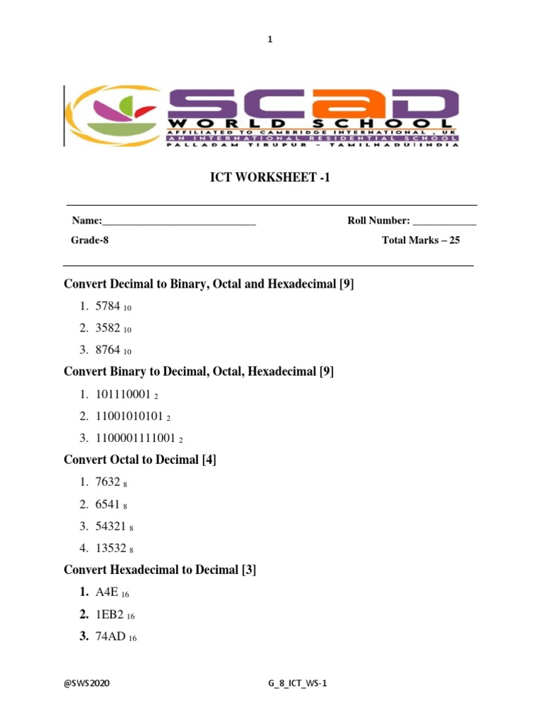 Worksheet For Chapter 1 Grade 8 | PDF