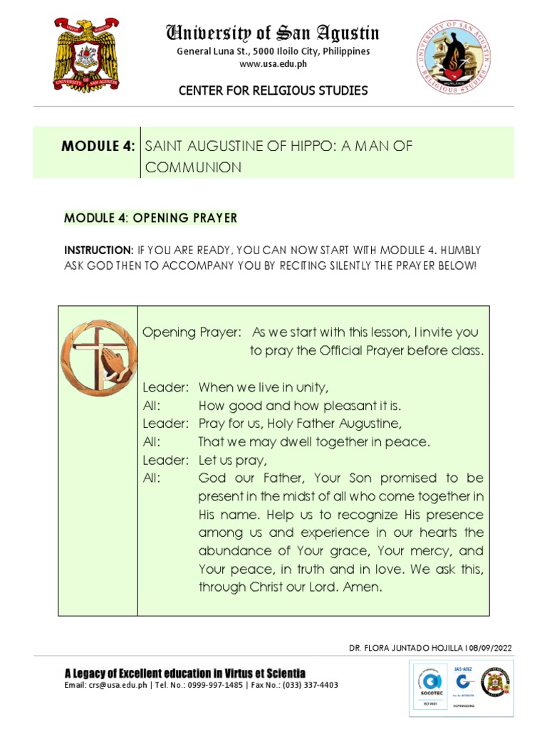Asf 1 Module 4 - Saint Augustine of Hippo A Man of Communion | PDF ...