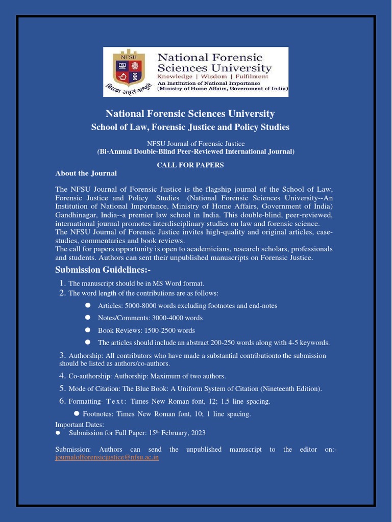 Call For Papers - Journal of Forensic Justice | PDF | Forensic Science ... Call For Papers - Journal of Forensic Justice | PDF | Forensic Science ...