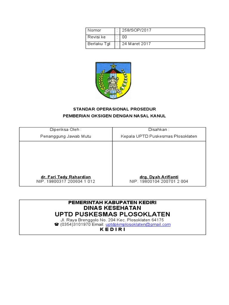 SOP Pemasangan Oksigen Dengan Nasal Kanul | PDF