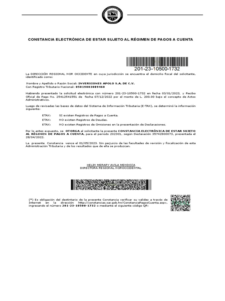 Constancia de Pagos A Cuenta Vence El 01-05-2023 Actual | PDF Constancia de Pagos A Cuenta Vence El 01-05-2023 Actual | PDF
