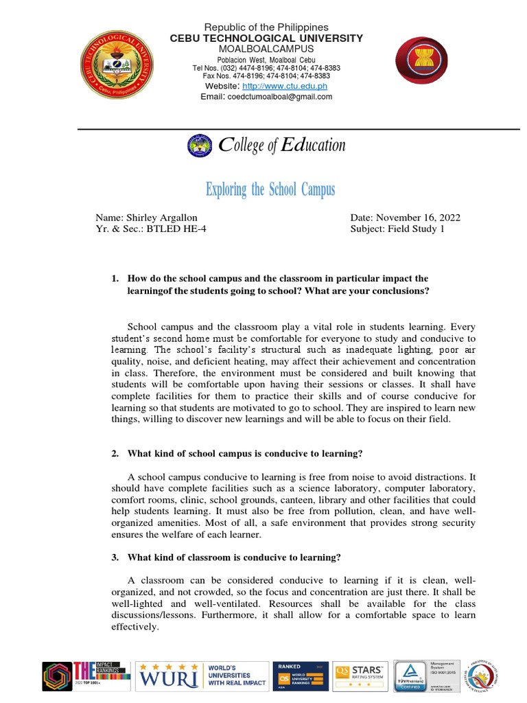 FINAL FS 2 Exploring The School Campus | PDF | Learning | Classroom