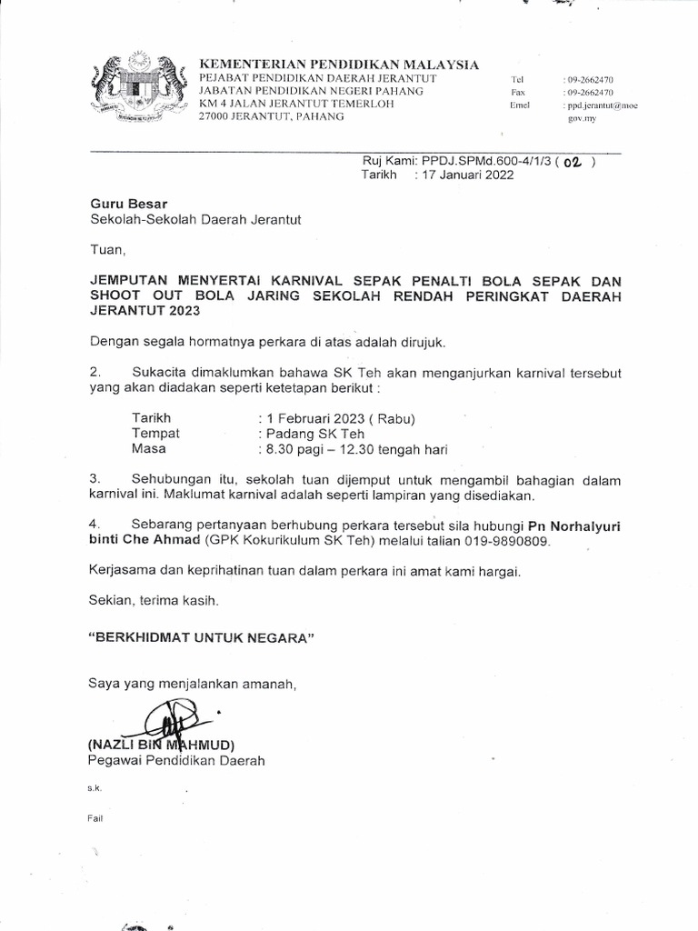 Jemputan Menyertai Karnival Sepak Penalti Bola Sepak Dan Shoot Out Bola Jaring Sek Ren Peringkat ...