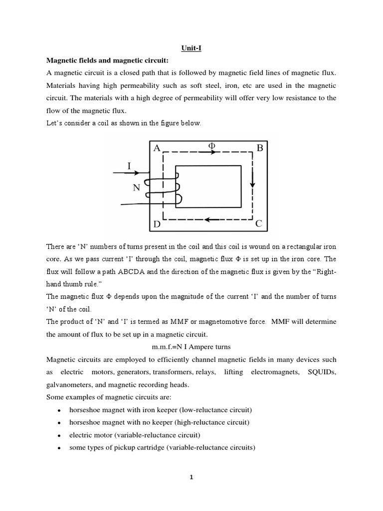 Unit I (Magnetic Field and Circuits - Electromagnetic Force and Torque ...