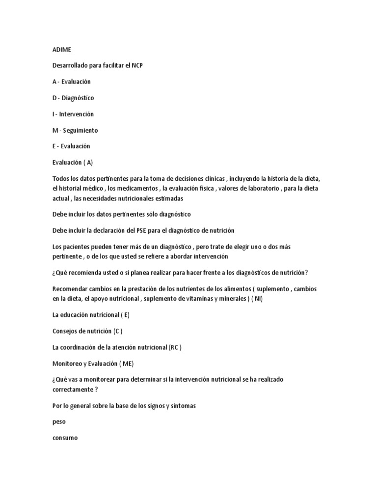 ADIME Ejemplo | PDF | Nutrición | Dieta y nutrición