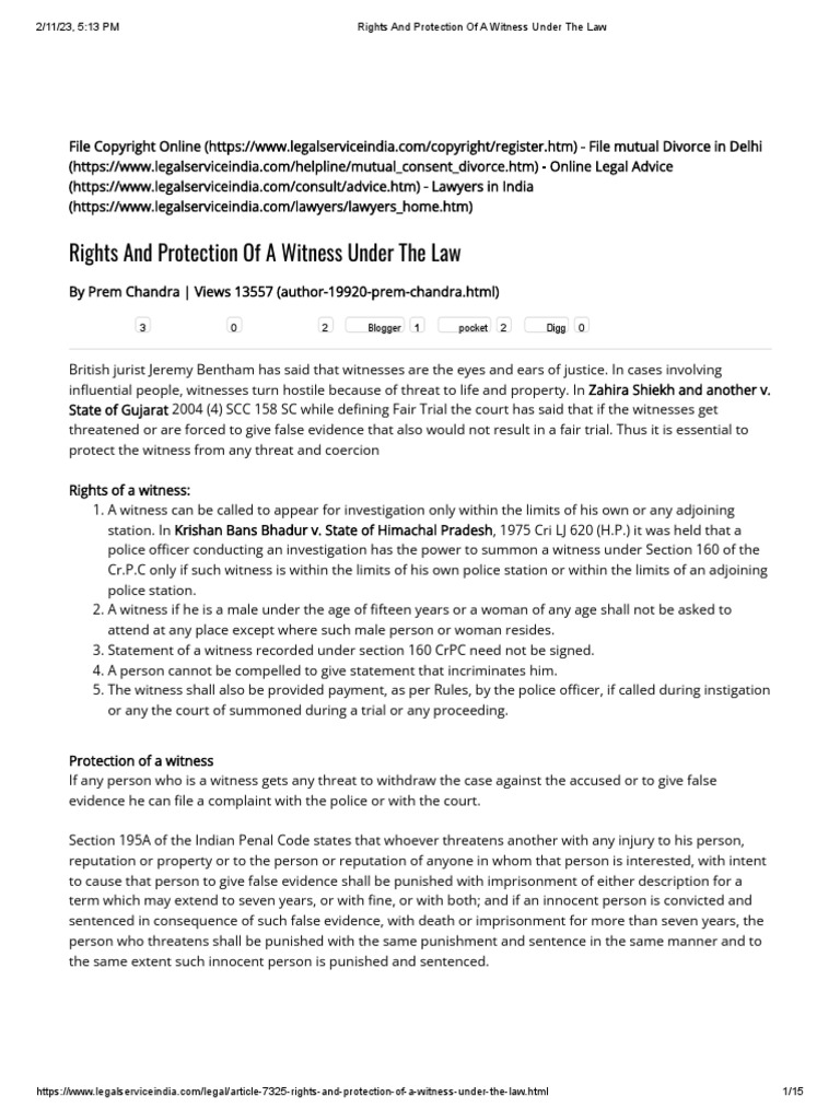 Rights and Protection of A Witness Under The Law | PDF | Witness | Crimes